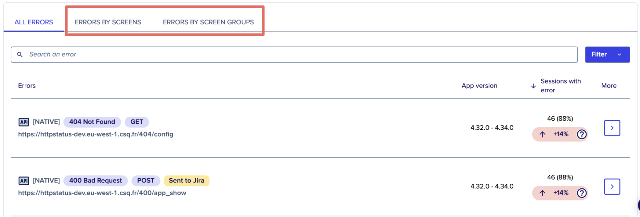 Error Analysis (Apps) - Key Performance Indicators – Contentsquare Help Center | Documentation ...